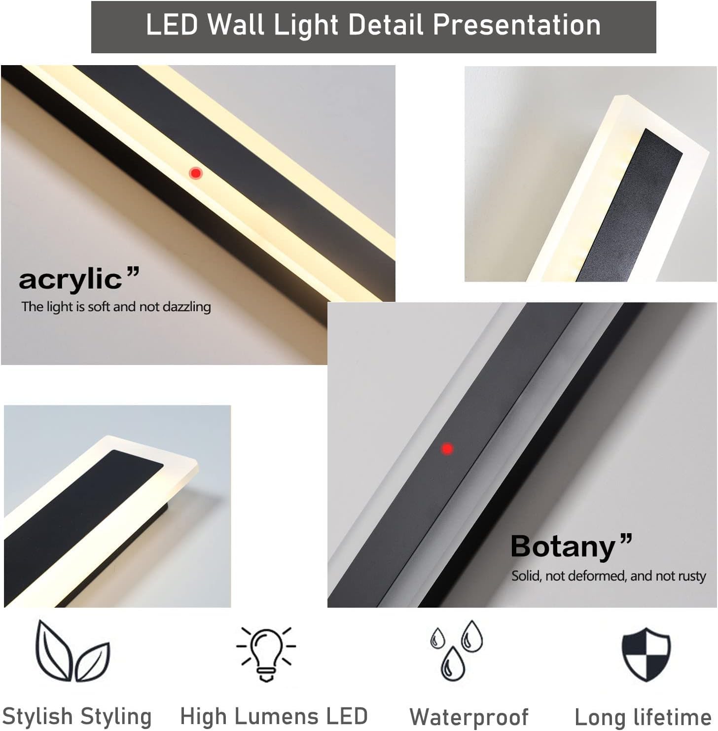 RGZZUP 2Pack 71INCN Long Outdoor Modern LED Wall Light,55W Waterproof IP65 Warm White 110V led Wall Mount Lighting Fixture Rectangular Black Wall Lights Elegant Frosted White Acrylic Anti Rust