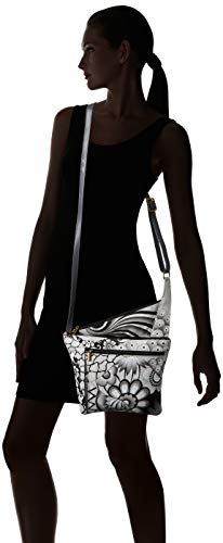 Anna by Anuschka womens Medium Anna Anuschka Handpainted Women s Genuine Leather Asymmetric Slim Crossbody Bag with Zippered Poc, Patchwork Pewter, One Size US