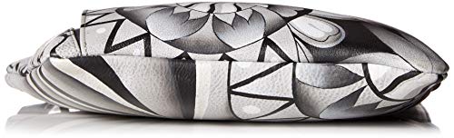 Anna by Anuschka womens Medium Anna Anuschka Handpainted Women s Genuine Leather Asymmetric Slim Crossbody Bag with Zippered Poc, Patchwork Pewter, One Size US