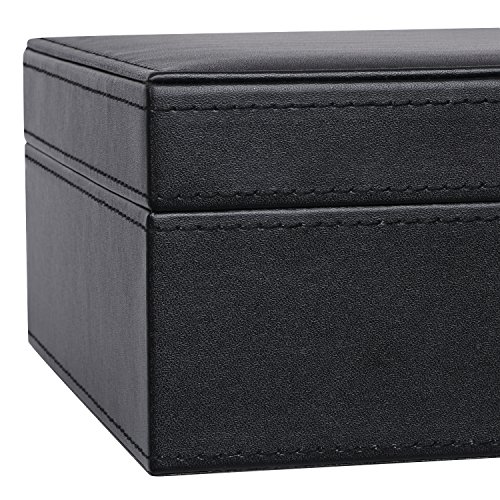BEWISHOME Mens Jewelry Box, Jewelry Organizer with 4 Watch Case Removable Tray, Jewelry Storage Case for Necklace, Earring Ring Bracelet, PU Leather, Velvet Lining Black SSH07B