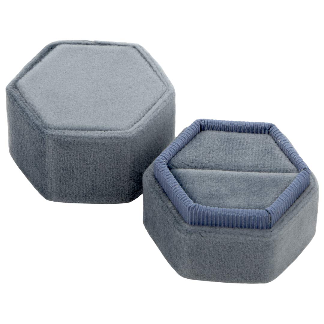 Koyal Wholesale Hexagon Velvet Wedding Ring Box, 1 Slot Velvet Ring Box Holder, Wedding Ring Boxes for Ceremony, Proposal, Engagement, Ring Bearer, Dusty Blue