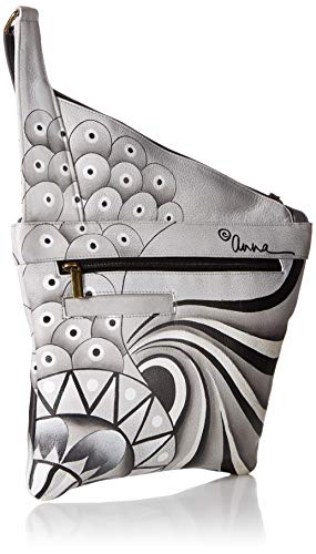 Anna by Anuschka womens Medium Anna Anuschka Handpainted Women s Genuine Leather Asymmetric Slim Crossbody Bag with Zippered Poc, Patchwork Pewter, One Size US
