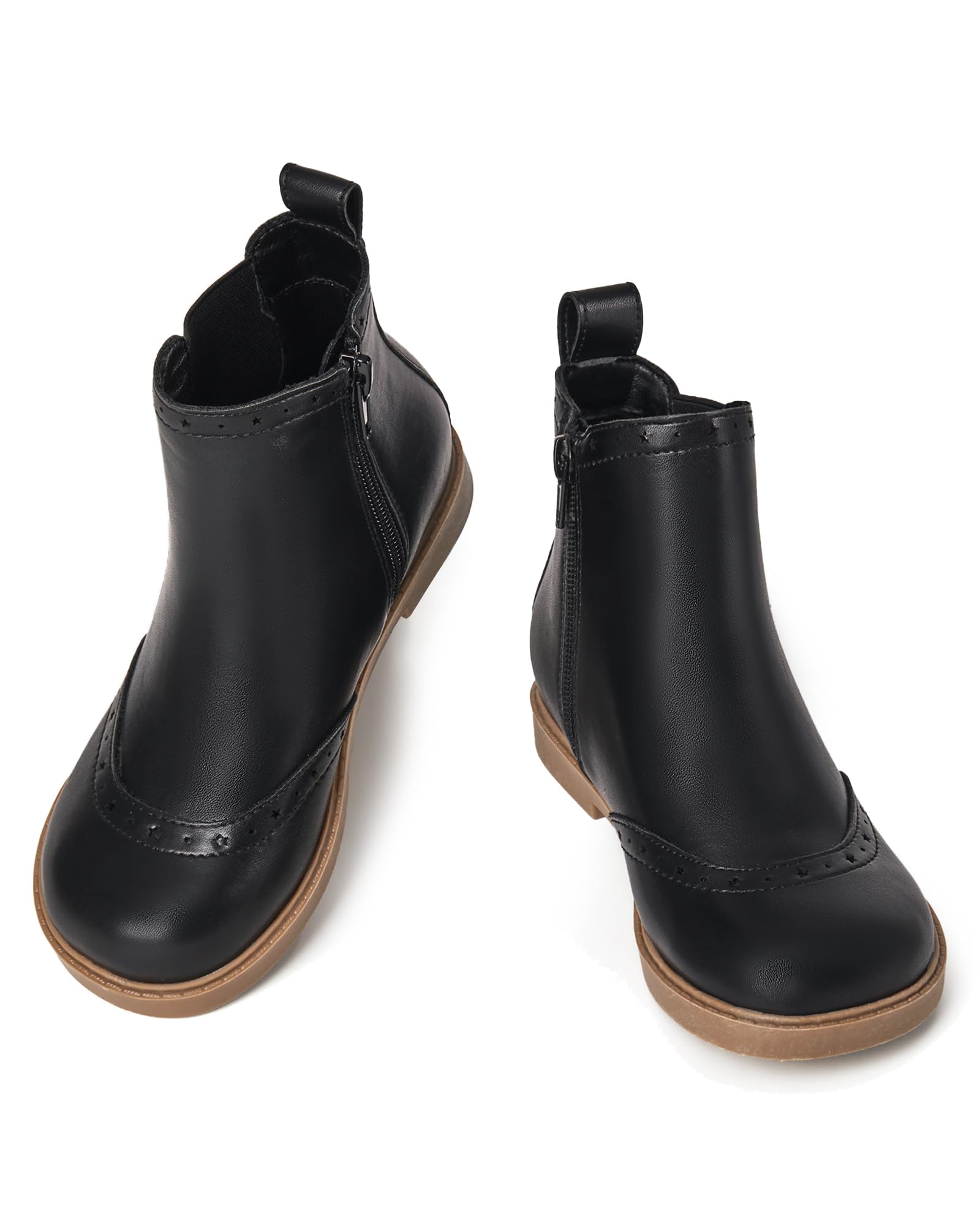 Coutgo Girls Chelsea Ankle Boots Side Zipper Comfortable Combat Dress Booties for Toddler/Little Kid/Big Kids, Black, Size 9