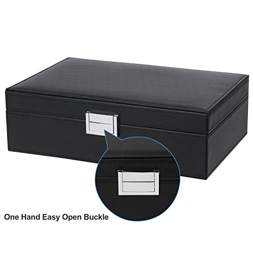 BEWISHOME Mens Jewelry Box, Jewelry Organizer with 4 Watch Case Removable Tray, Jewelry Storage Case for Necklace, Earring Ring Bracelet, PU Leather, Velvet Lining Black SSH07B