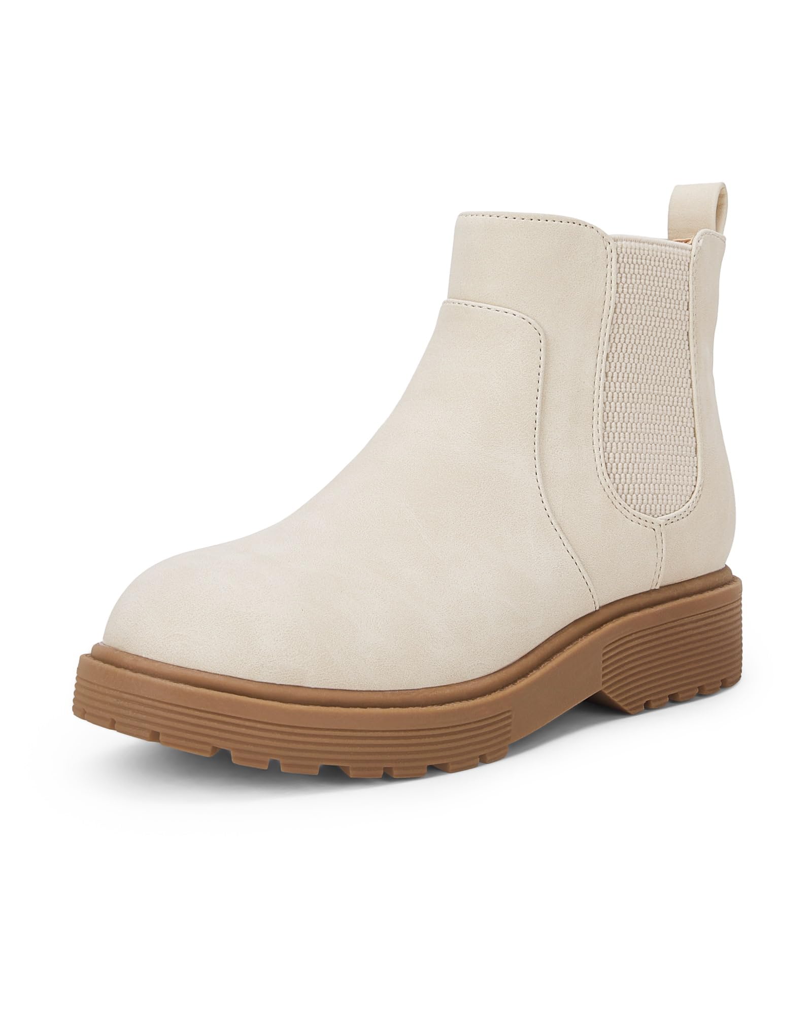 Coutgo Girls Kids Lug Sole Ankle Boots Side Zip Chunky Low Heel Slip On Winter Casual Chelsea Booties Shoes