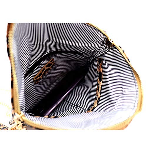 Trendeology Fashion PU Leather 2 Way Flap Clutch Wristlet Bag with Chain Shoulder strap (1Leopard Print - 1Tan)