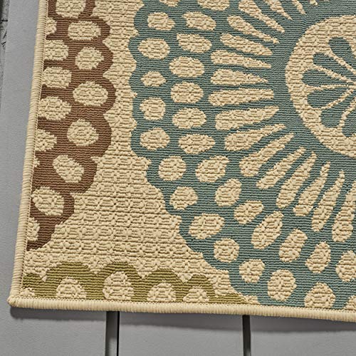 Christopher Knight Home Dahlia Outdoor Floral 8 x 11 Area Rug, Beige/Blue