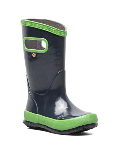 BOGS unisex child Bogs Kids Rubber Waterproof Rain Boot for and Boys Girls , Navy/Green, 12 Little Kid US