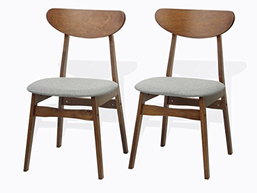 Set of 3 Dining Kitchen Round Table and 2 Yumiko Side Chairs Solid Wood w/Padded Seat Medium Brown