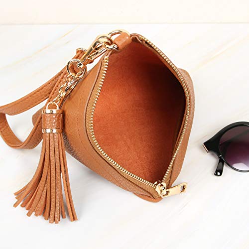 Triangle Vegan Leather Wristlet Clutch Purse Handbag - Pyramid Evening Cocktail Pouch Wallet Detachable Strap & Tassel Charm (Black) One Size