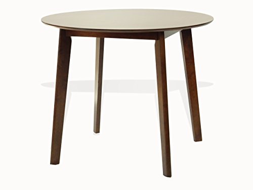 Set of 3 Dining Kitchen Round Table and 2 Yumiko Side Chairs Solid Wood w/Padded Seat Medium Brown