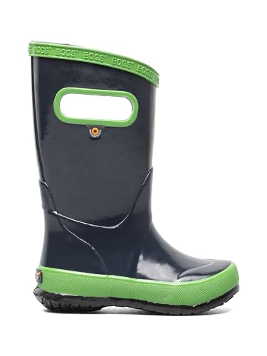 BOGS unisex child Bogs Kids Rubber Waterproof Rain Boot for and Boys Girls , Navy/Green, 12 Little Kid US