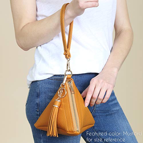 Triangle Vegan Leather Wristlet Clutch Purse Handbag - Pyramid Evening Cocktail Pouch Wallet Detachable Strap & Tassel Charm (Black) One Size