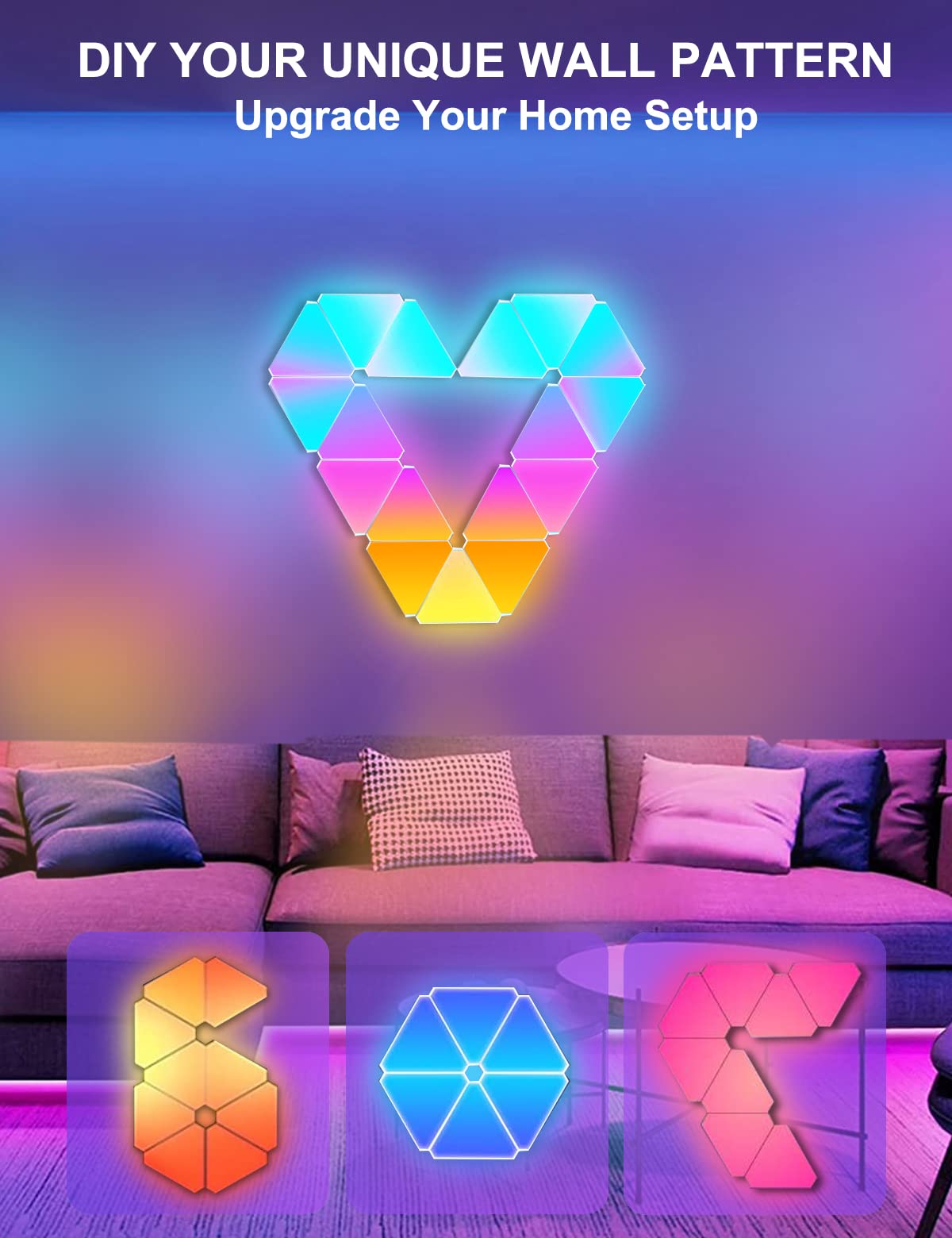 Triangle Lights LED Light Panels, Smart LED Wall Lights RGB Gaming Lights with Remote, Gaming Room Decor Work with Alexa Google Assistant,APP & Voice Control Music Sync for Bedroom/Streaming,9 Pack