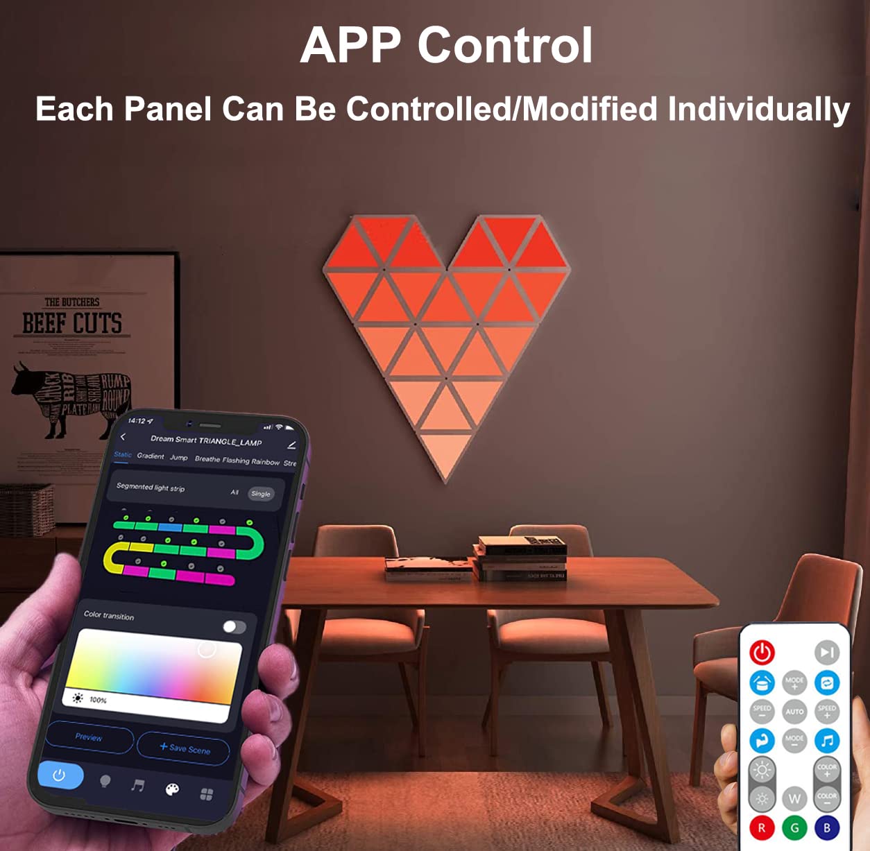 Triangle Lights LED Light Panels, Smart LED Wall Lights RGB Gaming Lights with Remote, Gaming Room Decor Work with Alexa Google Assistant,APP & Voice Control Music Sync for Bedroom/Streaming,9 Pack