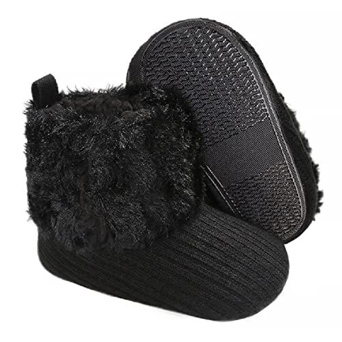 Jonbaem Baby Boys Girls Fleece Fur Knit Winter Warm Snow Boots Soft Sole Crib Shoes Booties for Newborn Infant Toddler(12-18 Months,Black)
