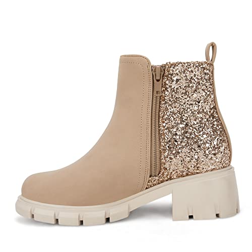 Ermonn Girls Chelsea Boots Glitter Platform Side Zipper Non-Slip Elastic Ankle Booties(Toddler/Little Kid/Big Kid)