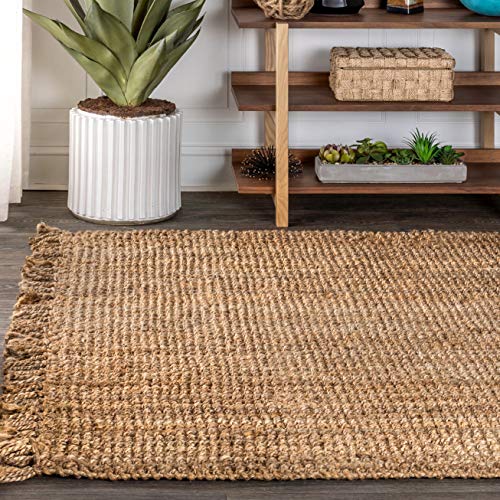 JONATHAN Y NRF103A-4 para Hand Woven Chunky Jute with Fringe Area-Rug, Bohemian, for Bedroom, Kitchen, Living Room,4 X 6,Natural