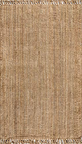 JONATHAN Y NRF103A-4 para Hand Woven Chunky Jute with Fringe Area-Rug, Bohemian, for Bedroom, Kitchen, Living Room,4 X 6,Natural