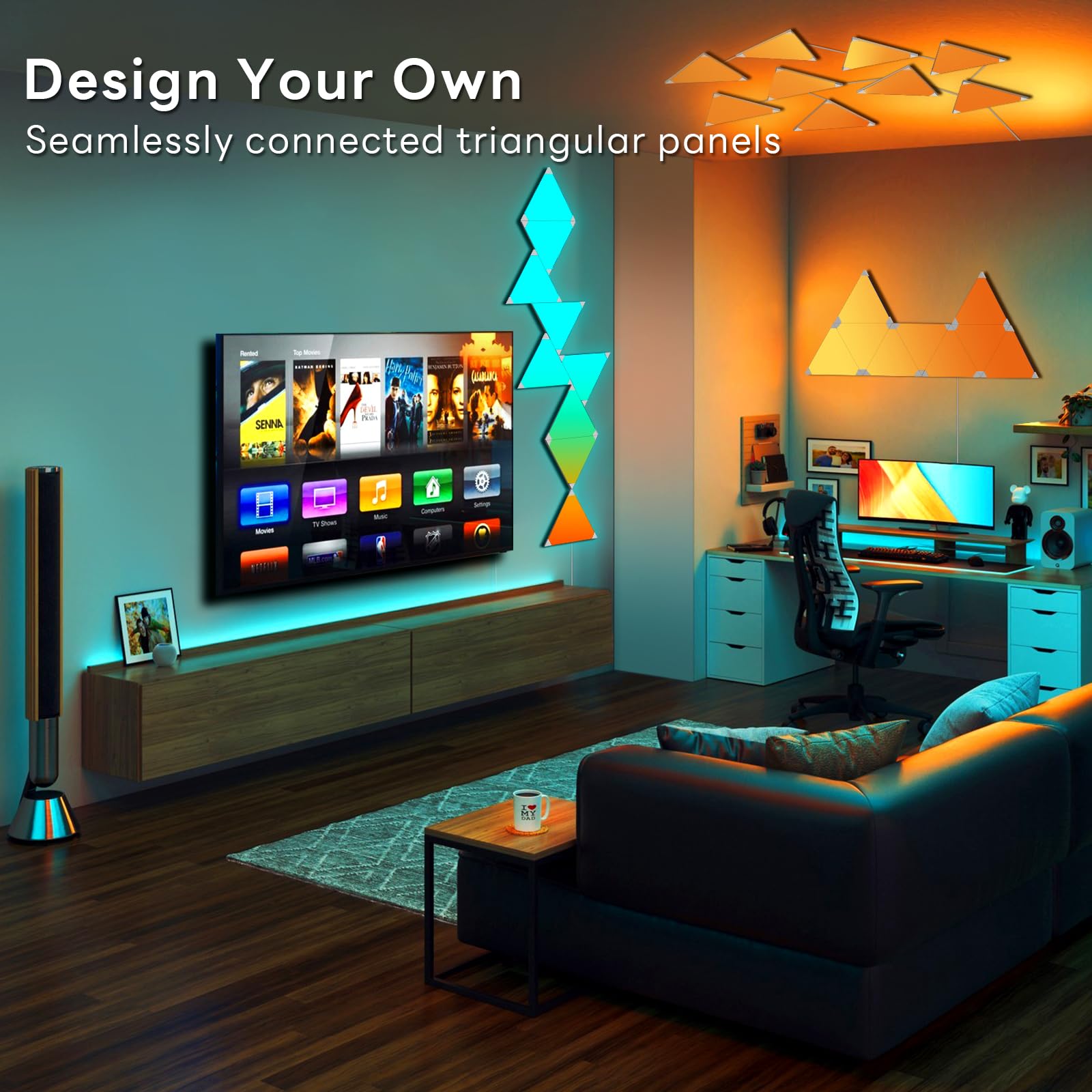 MCWOFI RGBW Smart Triangle Light, LED Wall Panel Light 9 Pack, DIY Design, Music Synchronization, APP Control, for Living Room, Game, Party Decoration