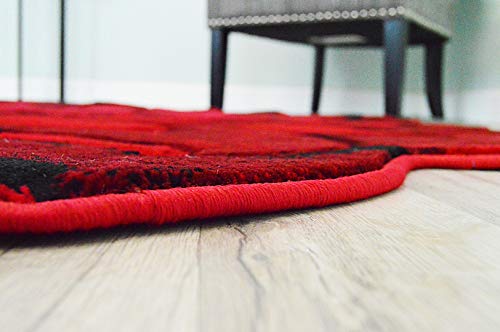 Flowers 3D Effect Hand Carved Thick Artistic Floral Flower Rose Botanical Shape Area Rug Design 301 Red 5'3''x5'3'' Round