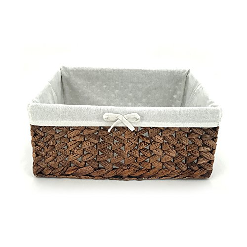 Rectangular Woven Seagrass Storage Bin with Handle,Kingwillow. (water hyacinth, Large)