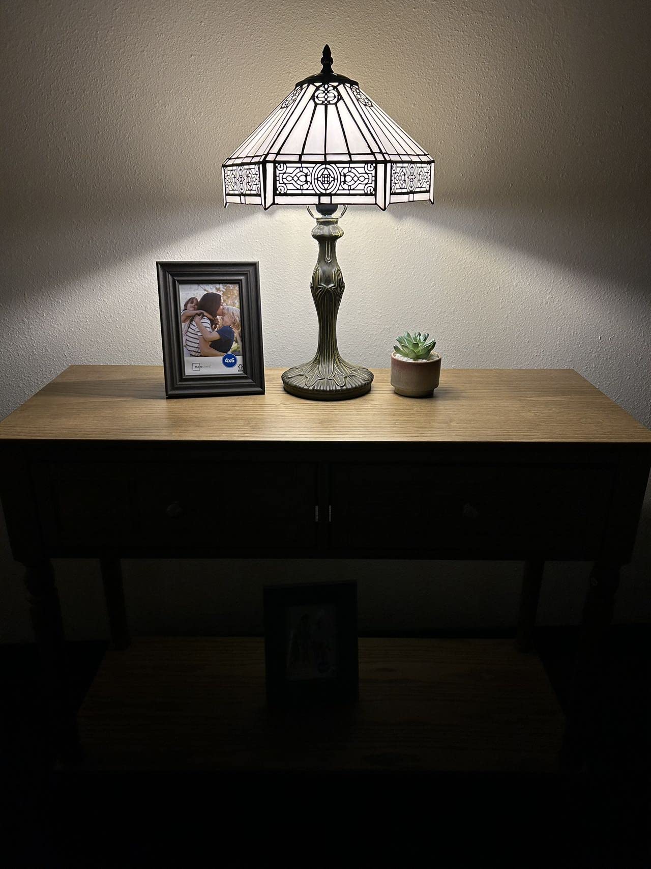 enjoy decor lamps Tiffany Table Lamp White Stained Glass Hexagon LED Bulb Included for Living Room Dining Room Bedroom Bedside 12'W*12" D*19" H