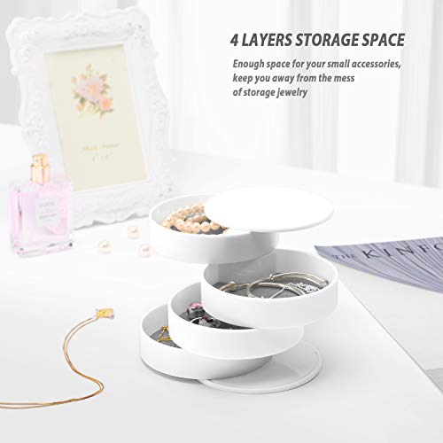 HengLiSam Jewelry Organizer, Small Jewelry Box Earring Holder for Women, Jewelry Storage Box 4-Layer Rotatable Jewelry Accessory Storage Tray with Lid for Rings Bracelets