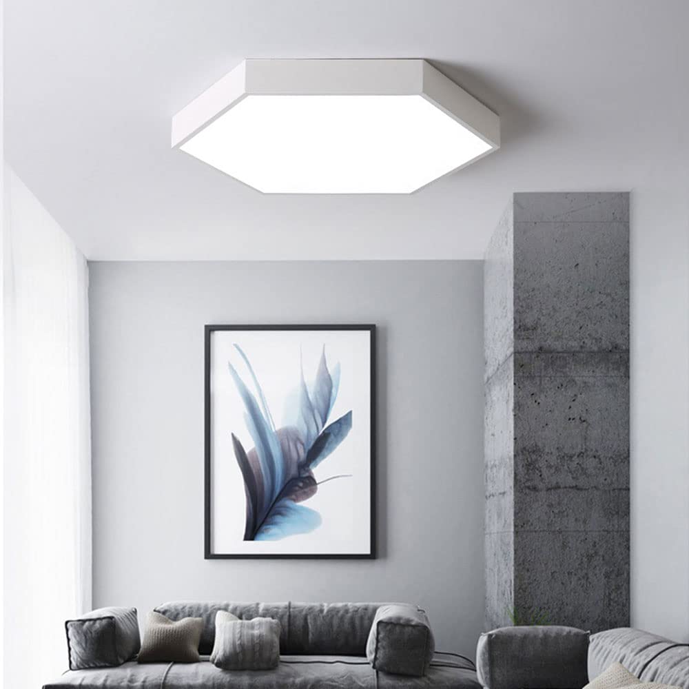 COSFEEL Dimmable LED Flush Mount Ceiling Light Simple Hexagon Panel Light Modern Surface Mount Ceiling Lamp with Remote Close to Ceiling Light Fixture for Kitchens, Aundry, Bedrooms