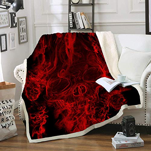 Red Skull Blanket Comfort Warmth Soft Cozy Air Conditioning Machine Wash Black and White Rose Skull Sherpa Fleece Blanket (Throw 60"x80") (Red Skull)