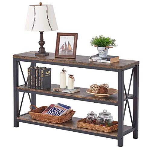 BON AUGURE Industrial Sofa Console Table for Entryway, 3 Tier Foyer Table for Hallway, Rustic Hall Tables Behind Couch (47 Inch, Rustic Brown)