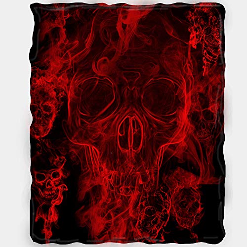 Red Skull Blanket Comfort Warmth Soft Cozy Air Conditioning Machine Wash Black and White Rose Skull Sherpa Fleece Blanket (Throw 60"x80") (Red Skull)