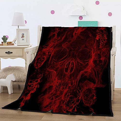 Red Skull Blanket Comfort Warmth Soft Cozy Air Conditioning Machine Wash Black and White Rose Skull Sherpa Fleece Blanket (Throw 60"x80") (Red Skull)