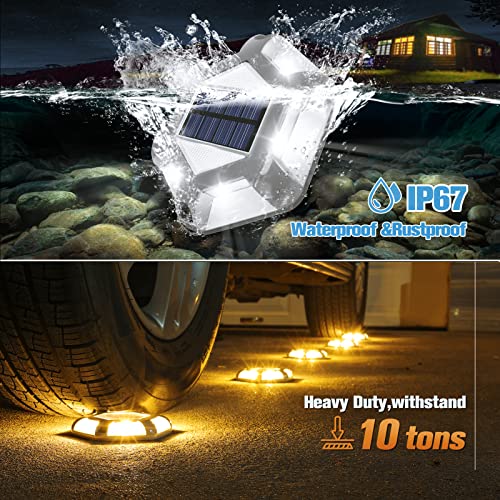 VOLISUN Solar Dock Lights - 8-Pack Waterproof Outdoor LED Aluminum Dock Lighting Warning Step Lights for Driveway (White + White Warm, 2 Colors in 1)