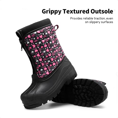 DREAM PAIRS Boys Girls Waterproof Winter Snow Boots,Size 1 Little Kid,Black/Pink,KSTAR