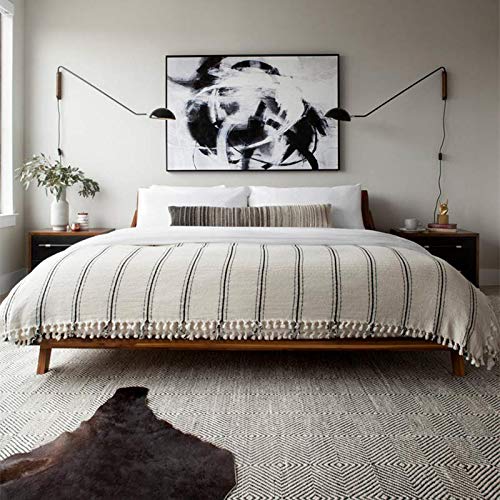 THE LOOMIA Sophie Turkish Cotton Boho Farmhouse Throw Blanket (Extra Large, Creamish Ecru Base with Black Stripes)