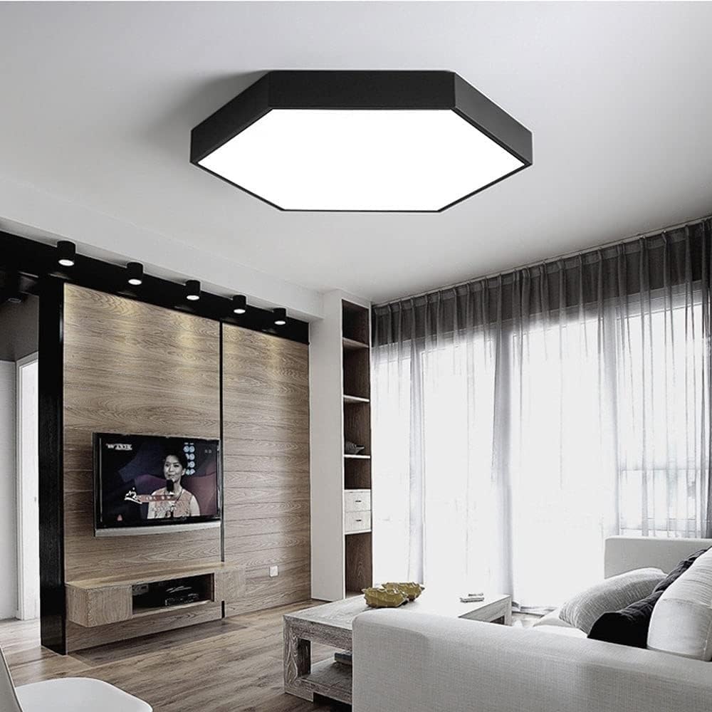 OJRGG LED Ceiling Lamp Metal Hexagon Flush Mount Ceiling Light Three-Color Dimming Ceiling Light Fixture for Living Room Bedroom Dining Room Kitchen Hallway Entry Foyer Pendant Lamp(40cm)