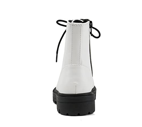 Soda FIRM-2 KIDS/CHILDREN/GIRLS Lug Sole Fashion Combat Ankle Bootie Lace up w/Side Zipper (WHITE PU, numeric_3)