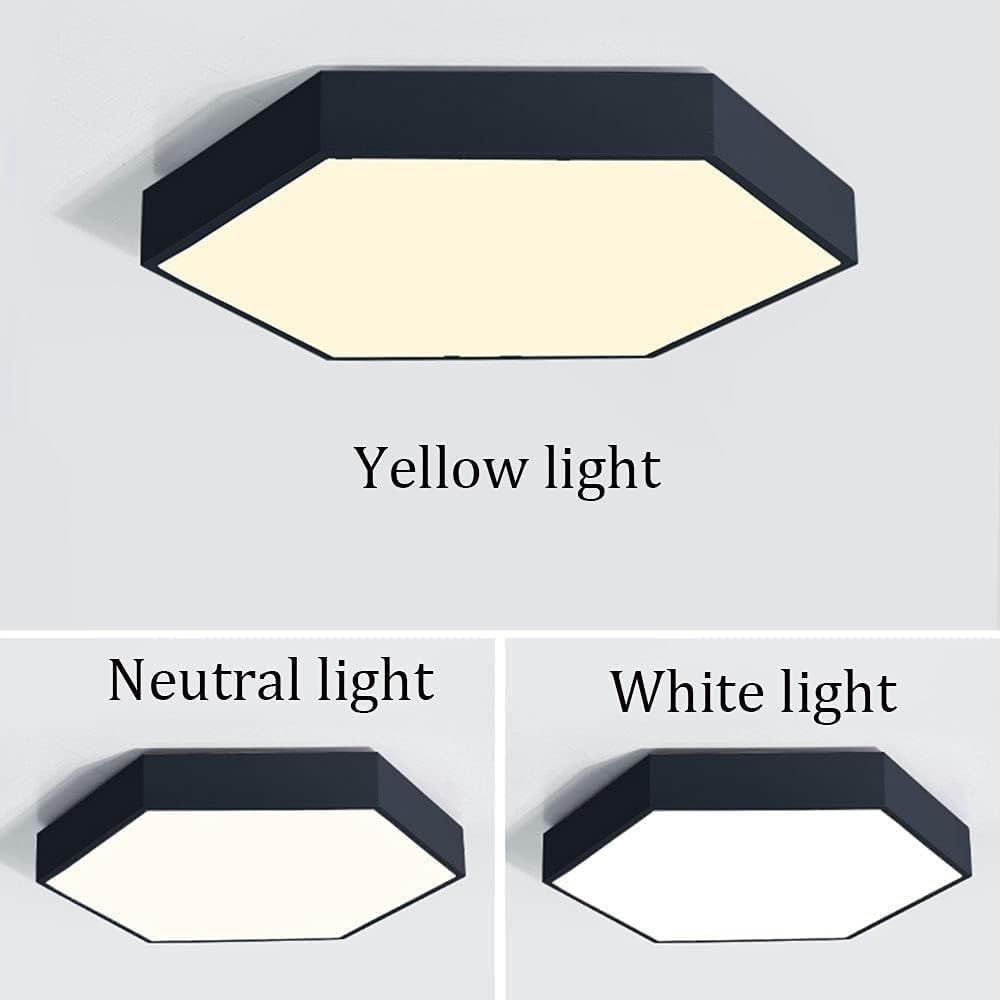 OJRGG LED Ceiling Lamp Metal Hexagon Flush Mount Ceiling Light Three-Color Dimming Ceiling Light Fixture for Living Room Bedroom Dining Room Kitchen Hallway Entry Foyer Pendant Lamp(40cm)