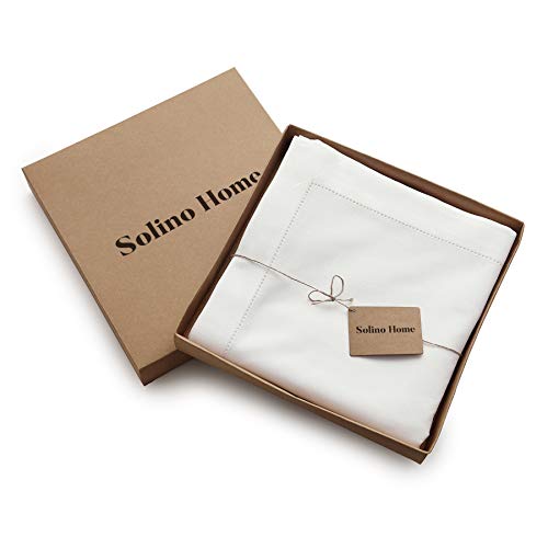 Solino Home Cotton Linen Tablecloth – 58 x 84 Inch White – Natural Fabric Hemstitch Tablecloth for Spring, Easter, Summer, Dining, Wedding, Indoor, Outdoor – Handcrafted and Machine Washable