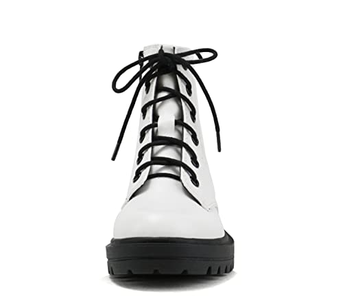 Soda FIRM-2 KIDS/CHILDREN/GIRLS Lug Sole Fashion Combat Ankle Bootie Lace up w/Side Zipper (WHITE PU, numeric_3)