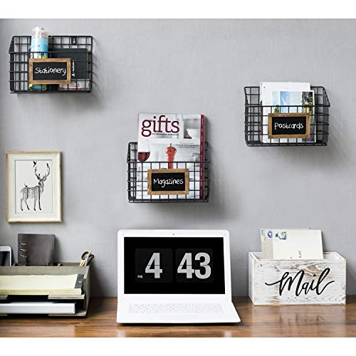 MyGift Whitewashed Wood Desktop Mail Holder Organizer Storage Box, Office Desk Organizer Bin with MAIL Script Design