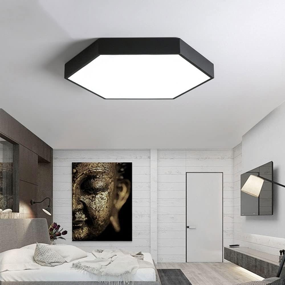 OJRGG LED Ceiling Lamp Metal Hexagon Flush Mount Ceiling Light Three-Color Dimming Ceiling Light Fixture for Living Room Bedroom Dining Room Kitchen Hallway Entry Foyer Pendant Lamp(40cm)