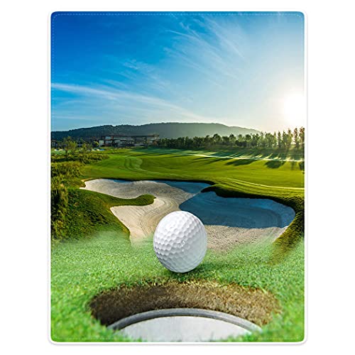 SXCHEN - Swaddle / Soft Fleece Blanket, Pure White, Plush, Golf Course Beautiful Sky Hole Bunker, Print, 40 x50, Lightweight, Machine Wash