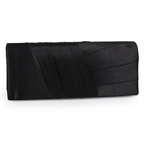 Damara Elegance Satin Cocktail Wedding Handbag Evening Clutch Bag,Black