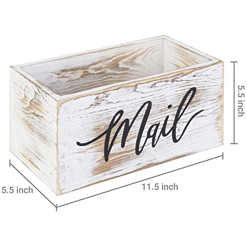 MyGift Whitewashed Wood Desktop Mail Holder Organizer Storage Box, Office Desk Organizer Bin with MAIL Script Design