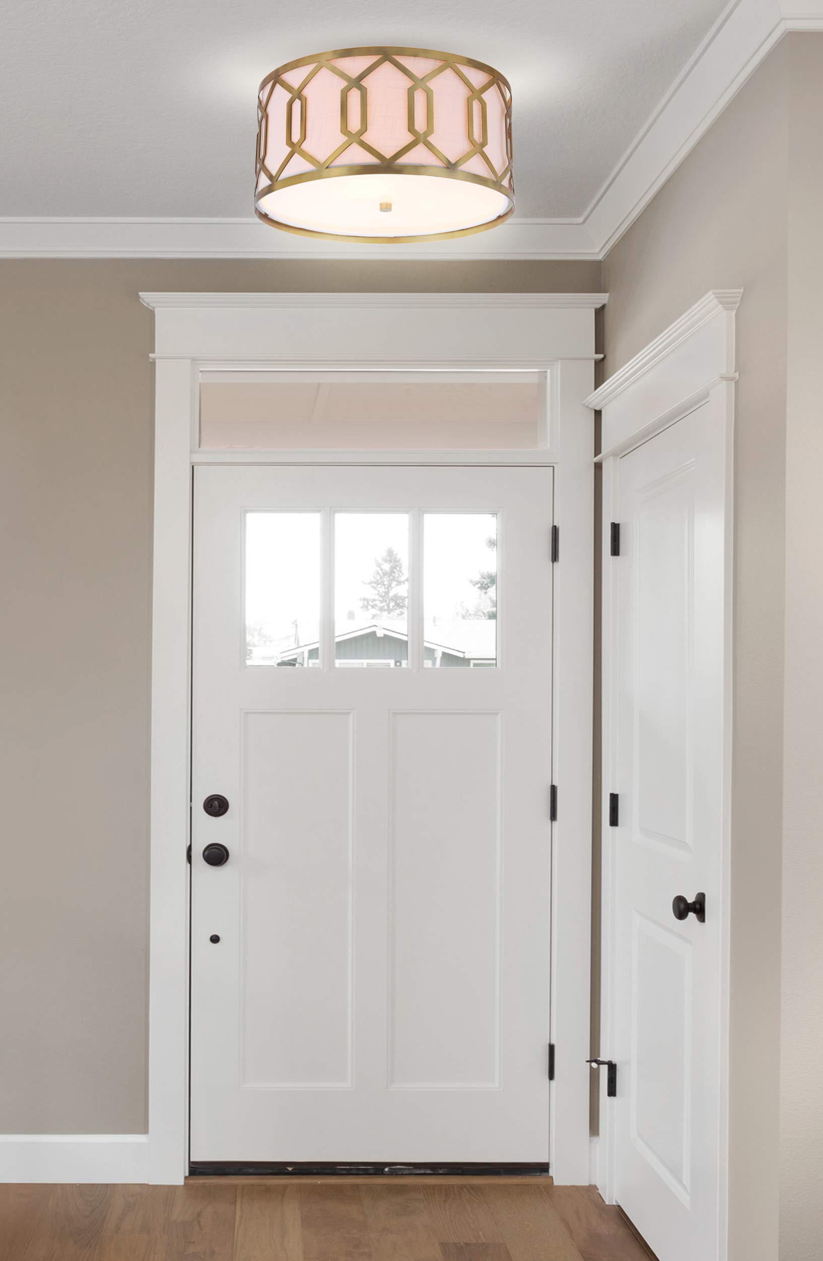 JONATHAN Y JYL3500A Hex 3-Light 16.25" Metal LED Flush Mount Contemporary,Transitional Dimmable, 2700K Cozy Warm Light, Kitchen,Hallway,Bathroom,Stairwell, Brass Gold