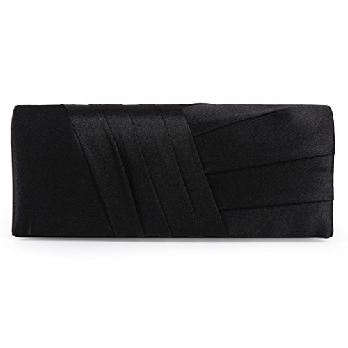 Damara Elegance Satin Cocktail Wedding Handbag Evening Clutch Bag,Black