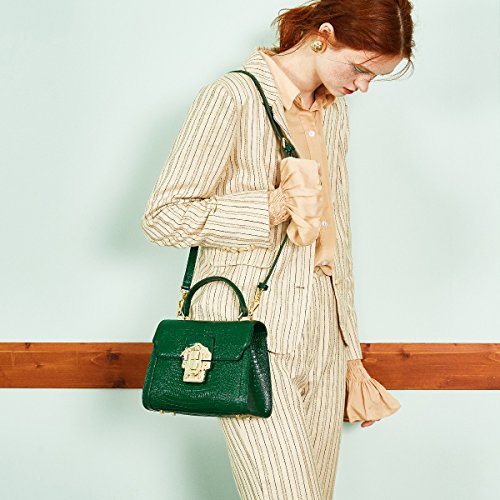 LA'FESTIN Cross body Leather Tote Bags for Women Green Shoulder Purses Medium