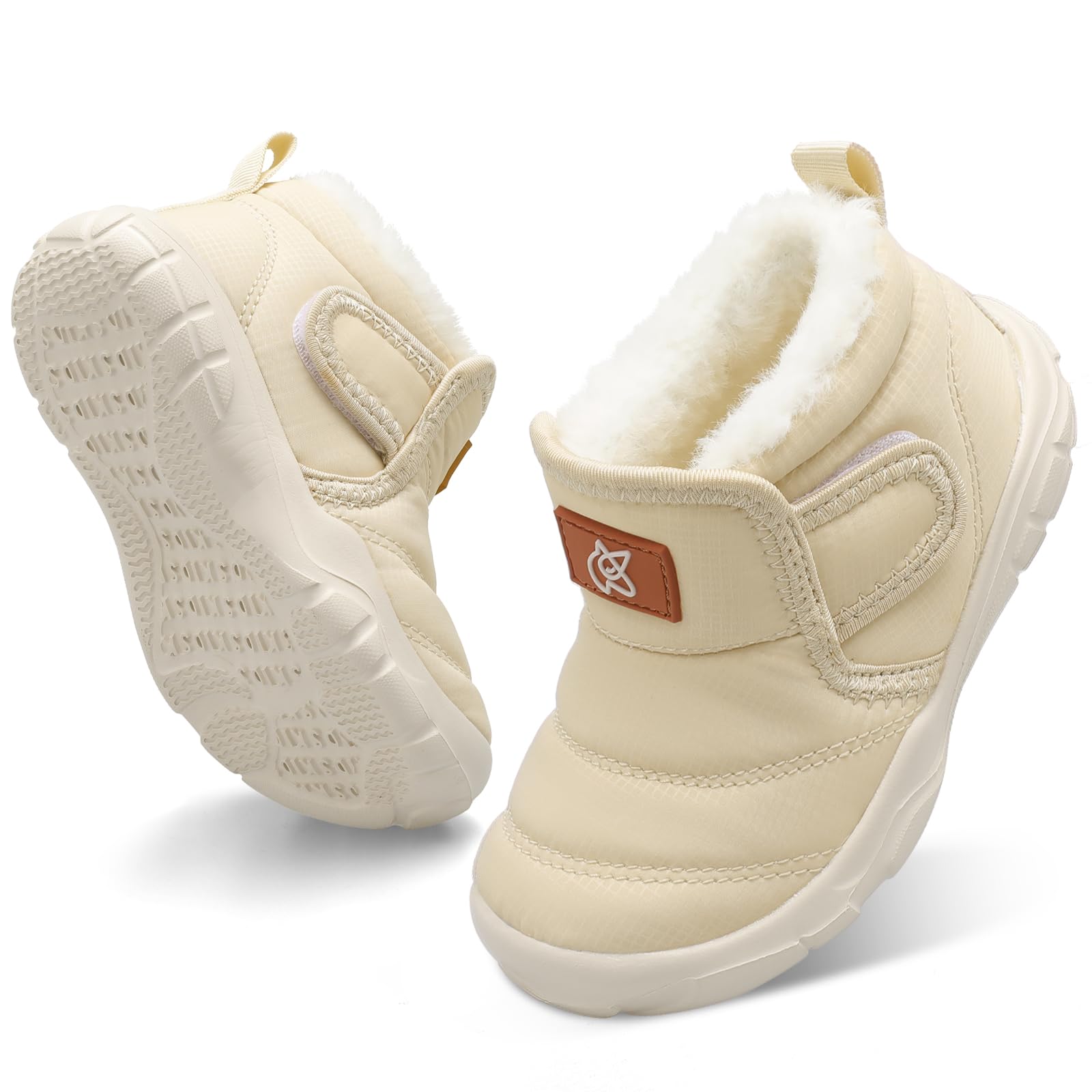 QFH Unisex-Child Cold Weather Boots Slip On Shoes Toddler Boots Hook and Loop Toddler Shoes Pre Walkers Shoes for Babies Beige 18-24 Months Infant